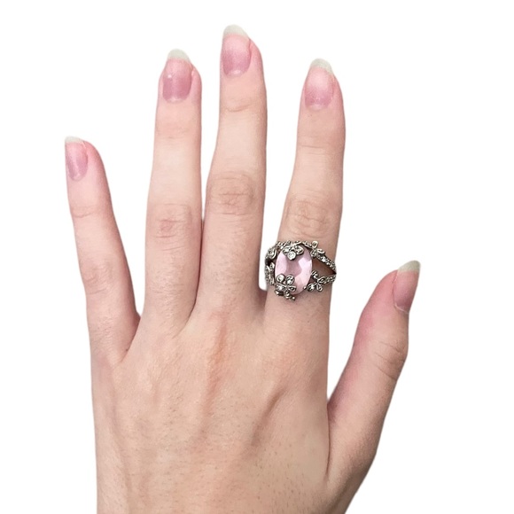 Vintage | Jewelry | Pink Jewel Crystal Statement Floral Vine Silver ...